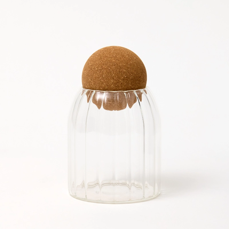 40cl Round Ribbed Cork Clear Glass Jar - The Soap Kitchen